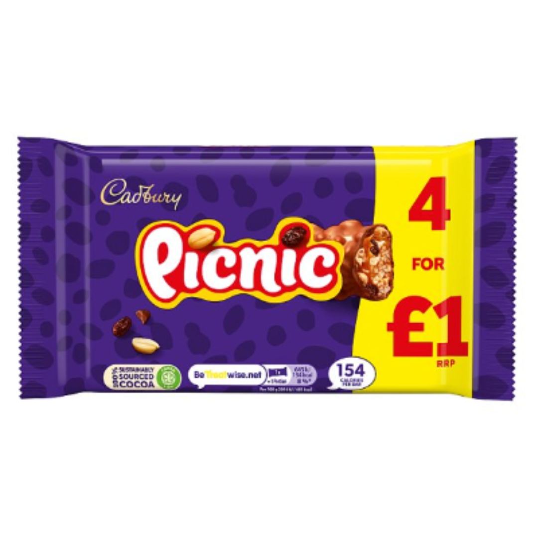 Buy Cadbury Picnic Chocolate Bar 4 Pack 128g x Case of 10 | London Grocery