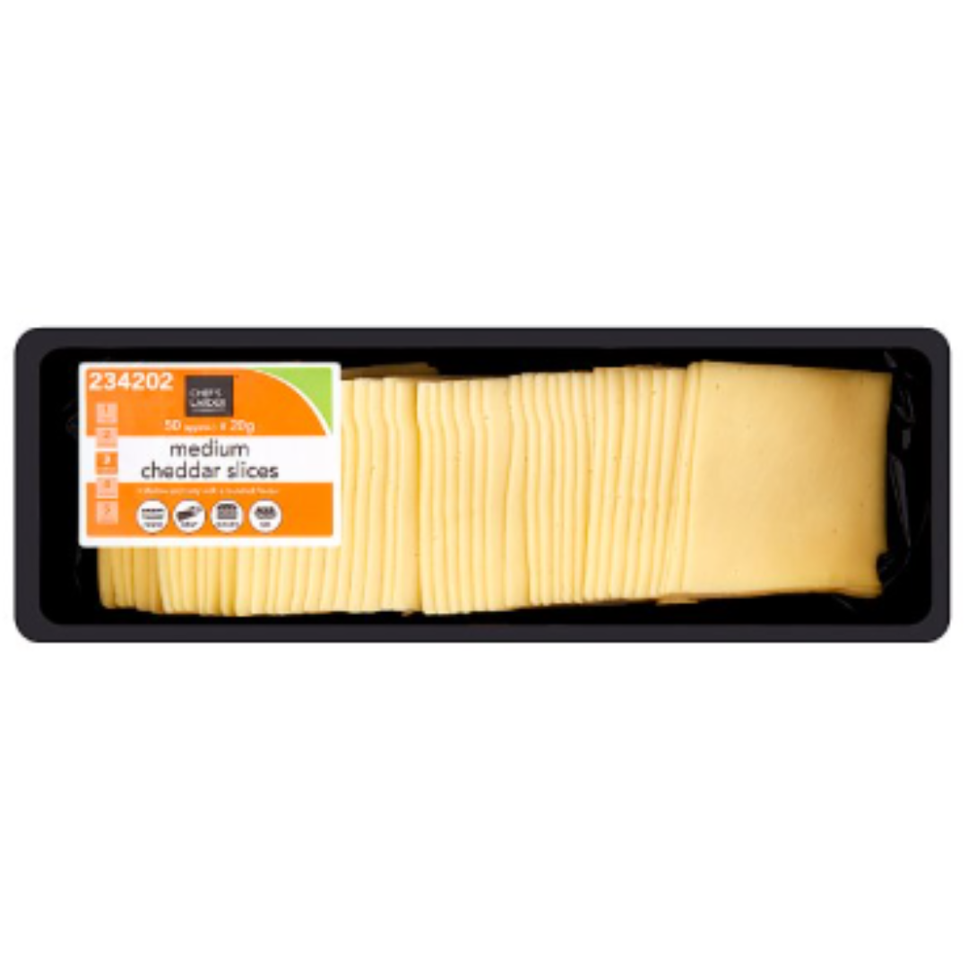 Buy Chef's Larder Medium Cheddar Slices 1kg x 5 | London Grocery