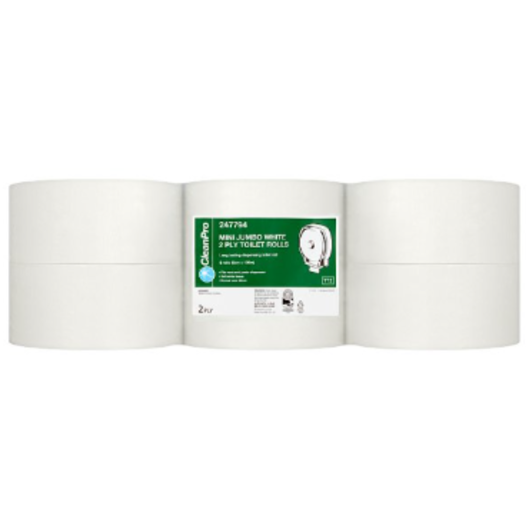 Buy CleanPro Mini Jumbo White 2 Ply 6 Toilet Rolls x Case of 1 | London ...