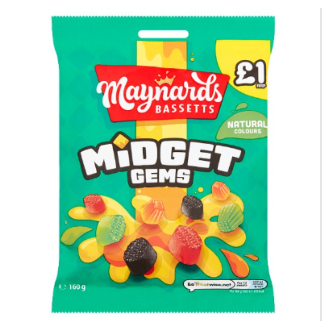 Buy Maynards Bassetts Midget Gems Sweets Bag 160g x Case of 12 | London ...