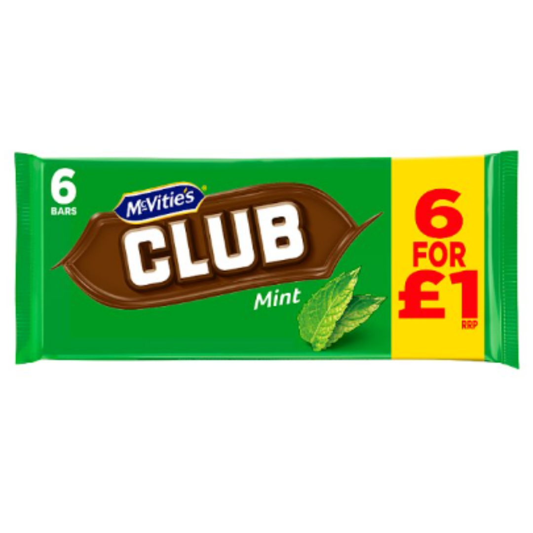 Buy McVitie's Club Mint Bars 6 x 22g (132g) x Case of 12 | London Grocery