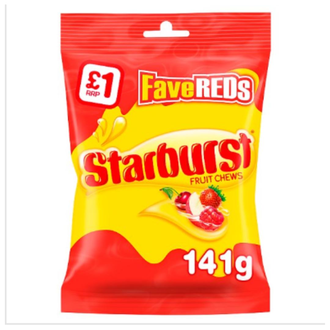 Buy Starburst Fave Reds Fruit Chews Sweets Treat Bag 141g x Case of 12 ...