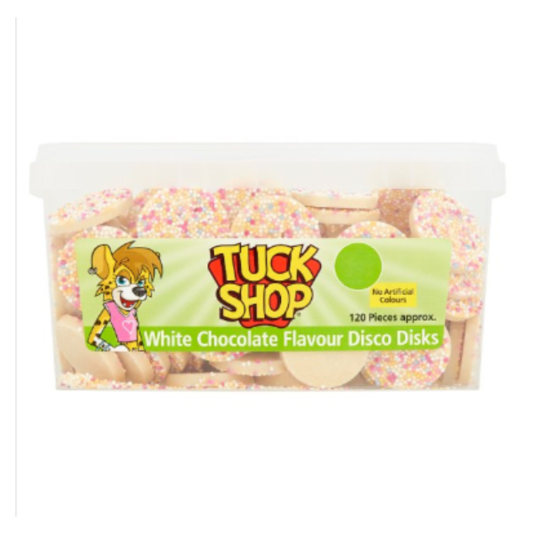 Buy Tuck Shop White Chocolate Flavour Disco Disks 720g x Case of 1 ...
