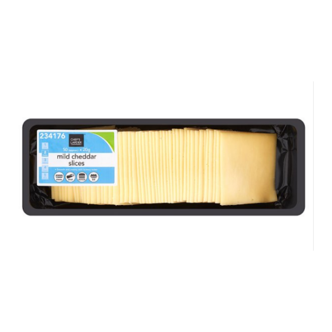Chefs Essentials Mild Cheddar Slices 1kg | London Grocery
