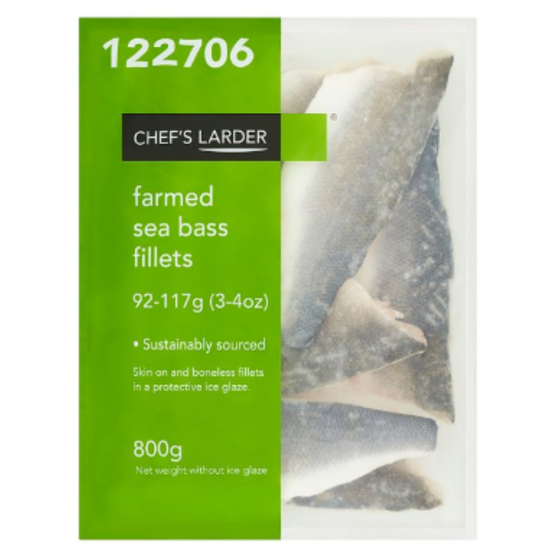 Buy Chef's Larder Farmed Sea Bass Fillets 800g x 10 Packs | London Grocery
