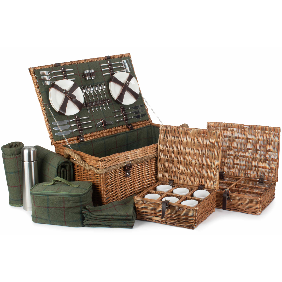 Buy Rope Handled Green Tweed 6 Person Hamper | London Grocery