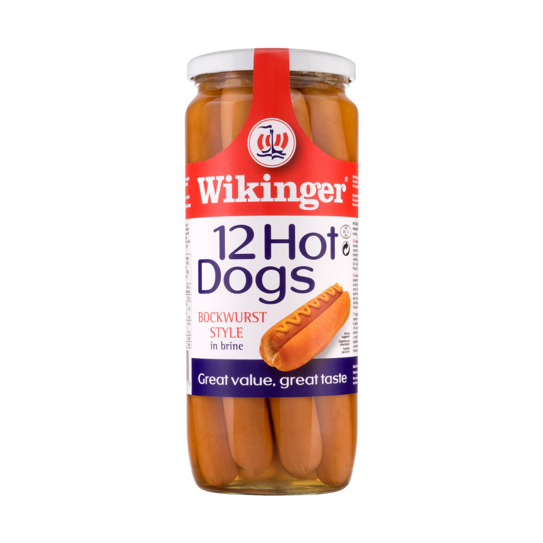 Wikinger 12 Hot Dogs Bockwurst Style in Brine 1030g x 6 cases | London ...