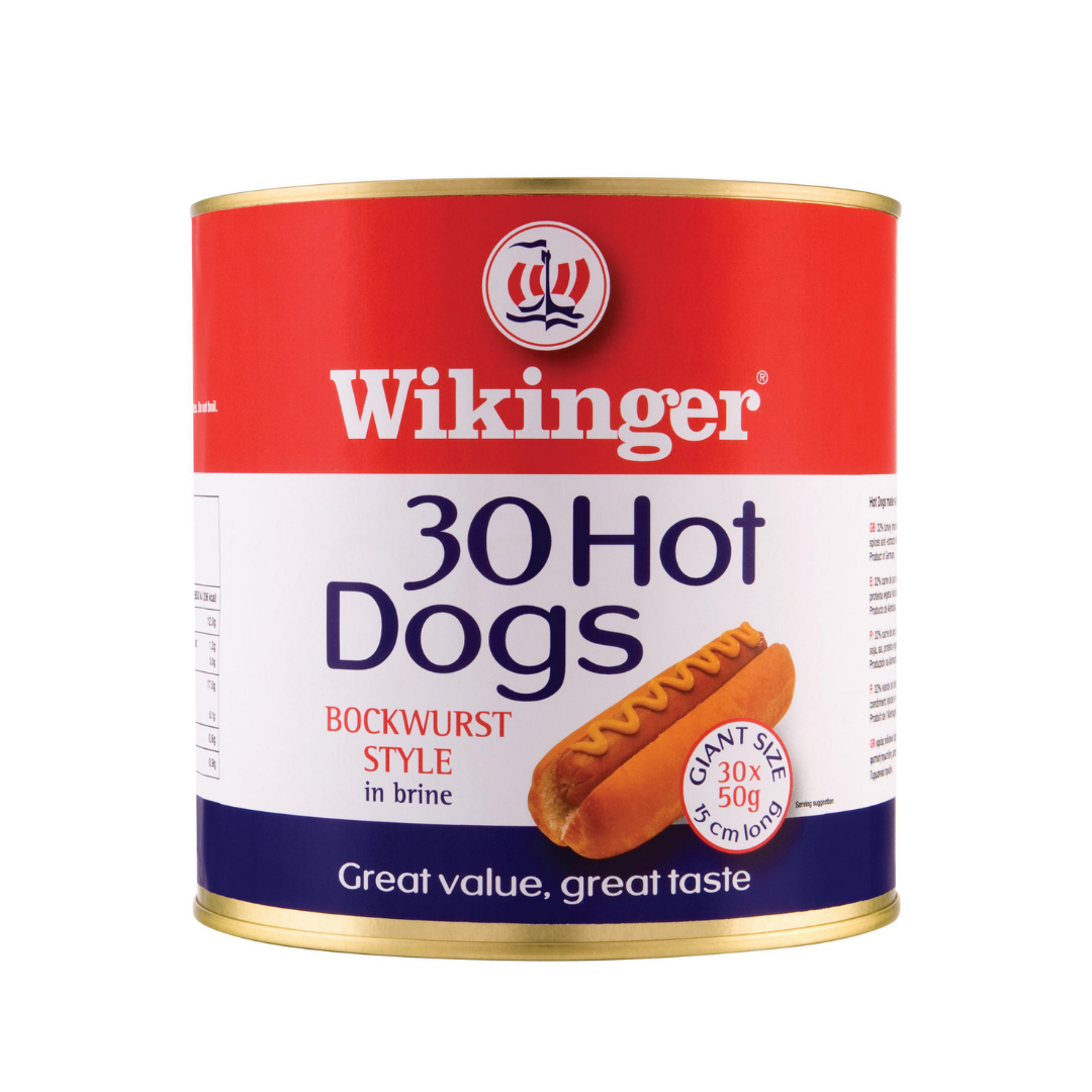 Wikinger 30 Hot Dogs Beechwood Smoked Bockwurst Style in Brine 3kg x 4 ...